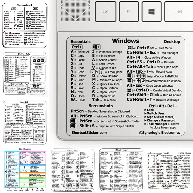Windows PC Keyboard Shortcut Sticker Mac Photoshop Word Excel Learning ...