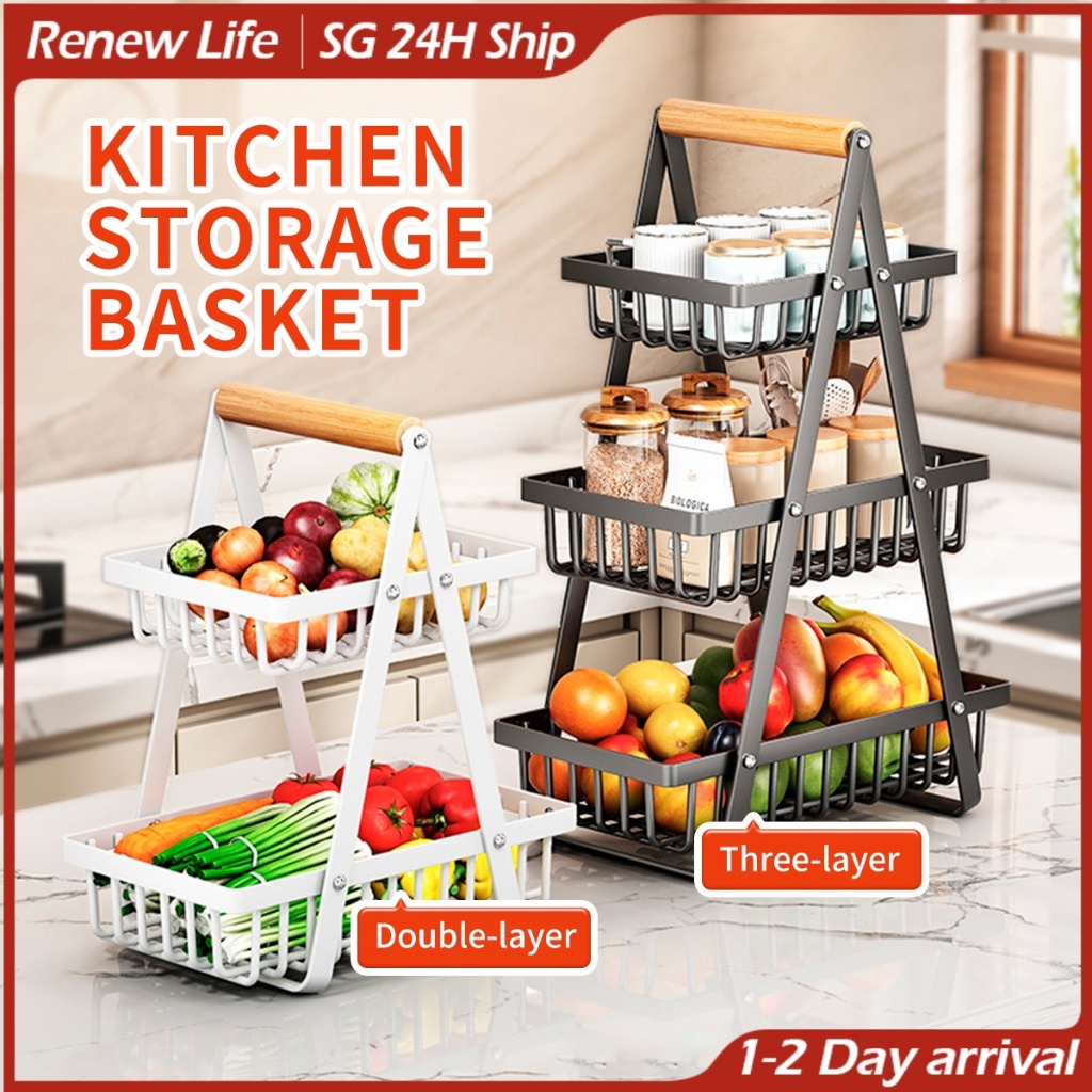 2/3 Tier onion storage rack Fruit Basket Vegetable Storage Kitchen Rack ...