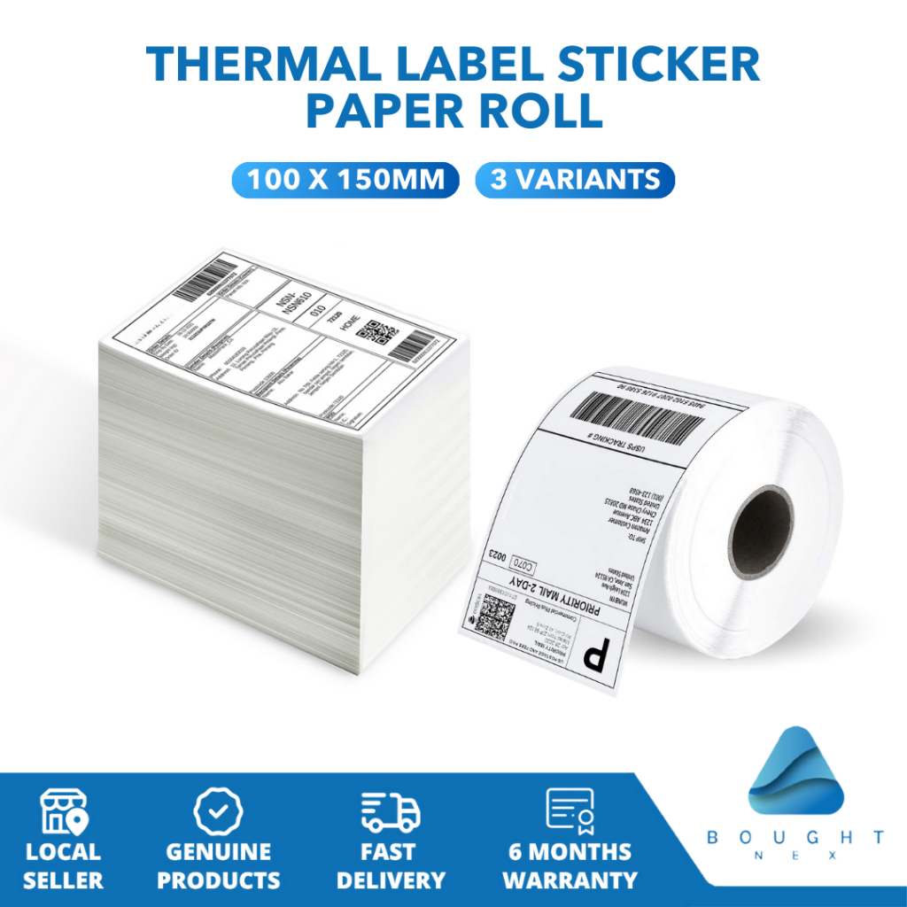 Thermal Label Sticker Paper Roll 100mm x 150mm - 350 Pieces, Adhesive ...