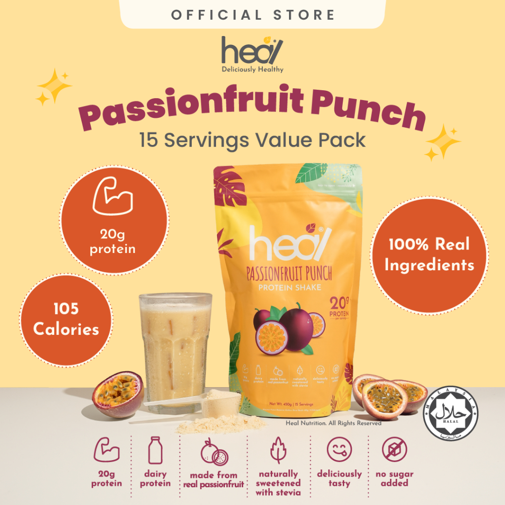 Heal Passionfruit Punch Protein Shake Powder Whey Protein (15 servings ...