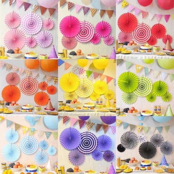[SG Stock] 6pc Colorful Party Paper Fan Decoration Set Easy DIY ...