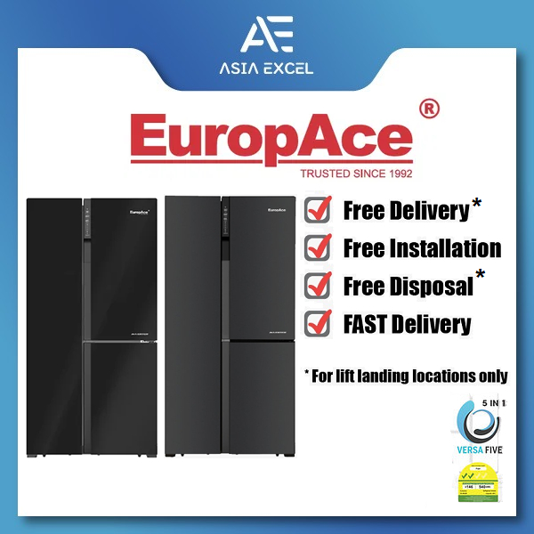 EUROPACE ER 9552W 553L GLASS BLACK / GUN METAL PREMIUM 3 DOOR SIDE BY ...