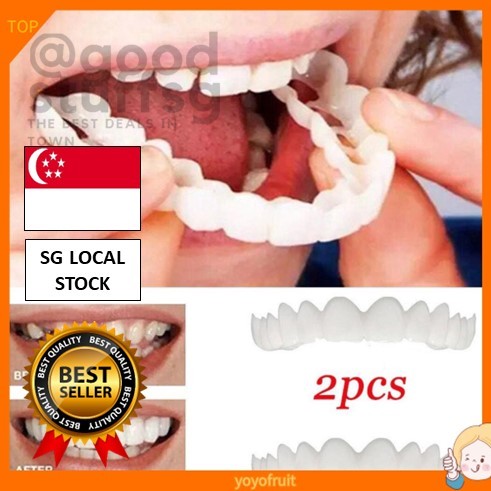 [SG FREE 🚚] 2Pcs Silicone Simulation Upper Bottom Teeth Denture ...