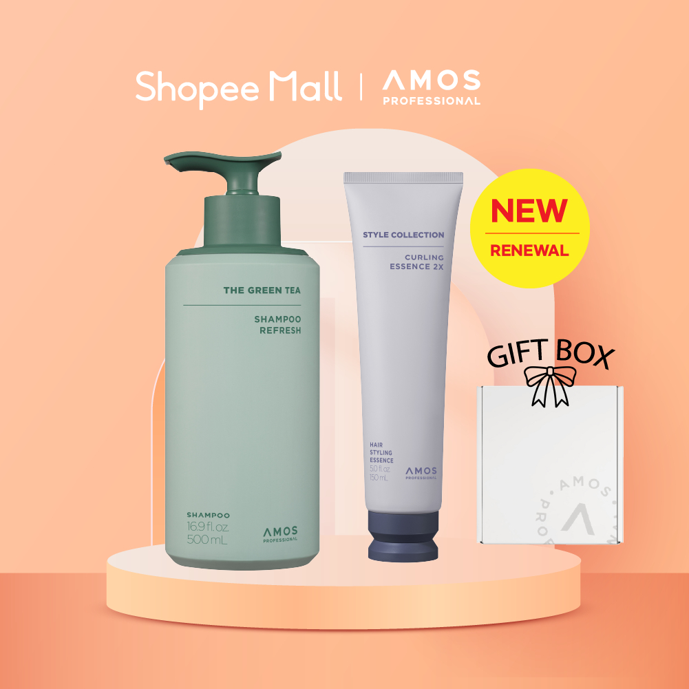 [BRAND BOX] AMOS PROFESSIONAL Greentea Shampoo Refresh 500g + Curling ...