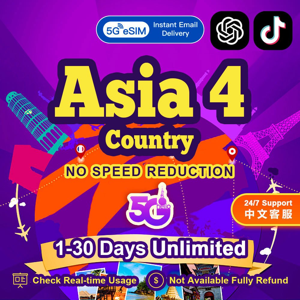 Malaysia,Thailand,Indonesia eSIM 5G High speed 1-30 days 500MB-15GB Unlimited data Asia eSIM ...