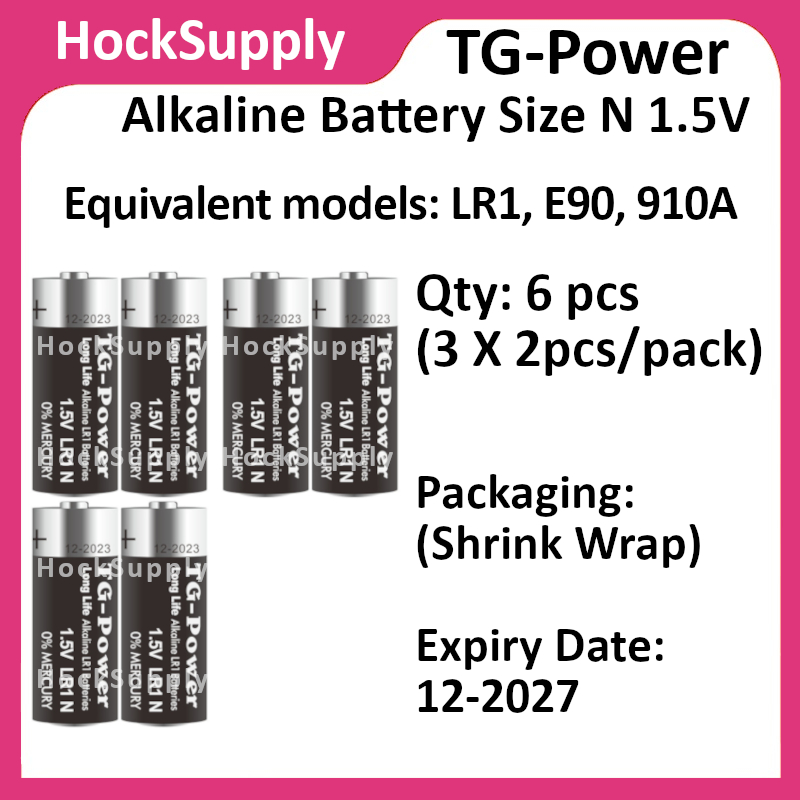 [6pcs] TG-Power Alkaline Size N, LR1 Battery 1.5V, E90, 910A (GP N ...