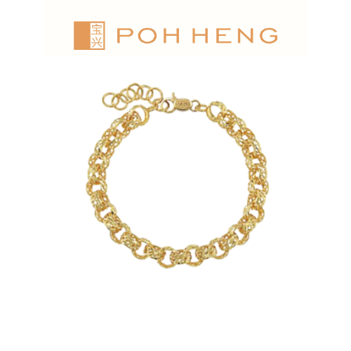 Poh Heng Jewellery 22K Loop Link Bracelet in Yellow Gold [Price By Weight] | Shopee Singapore