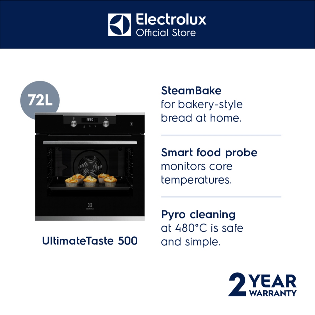 Electrolux KODDP71XA 60cm UltimateTaste 500 Built-in Single Oven 72L Capacity with 2 Years ...