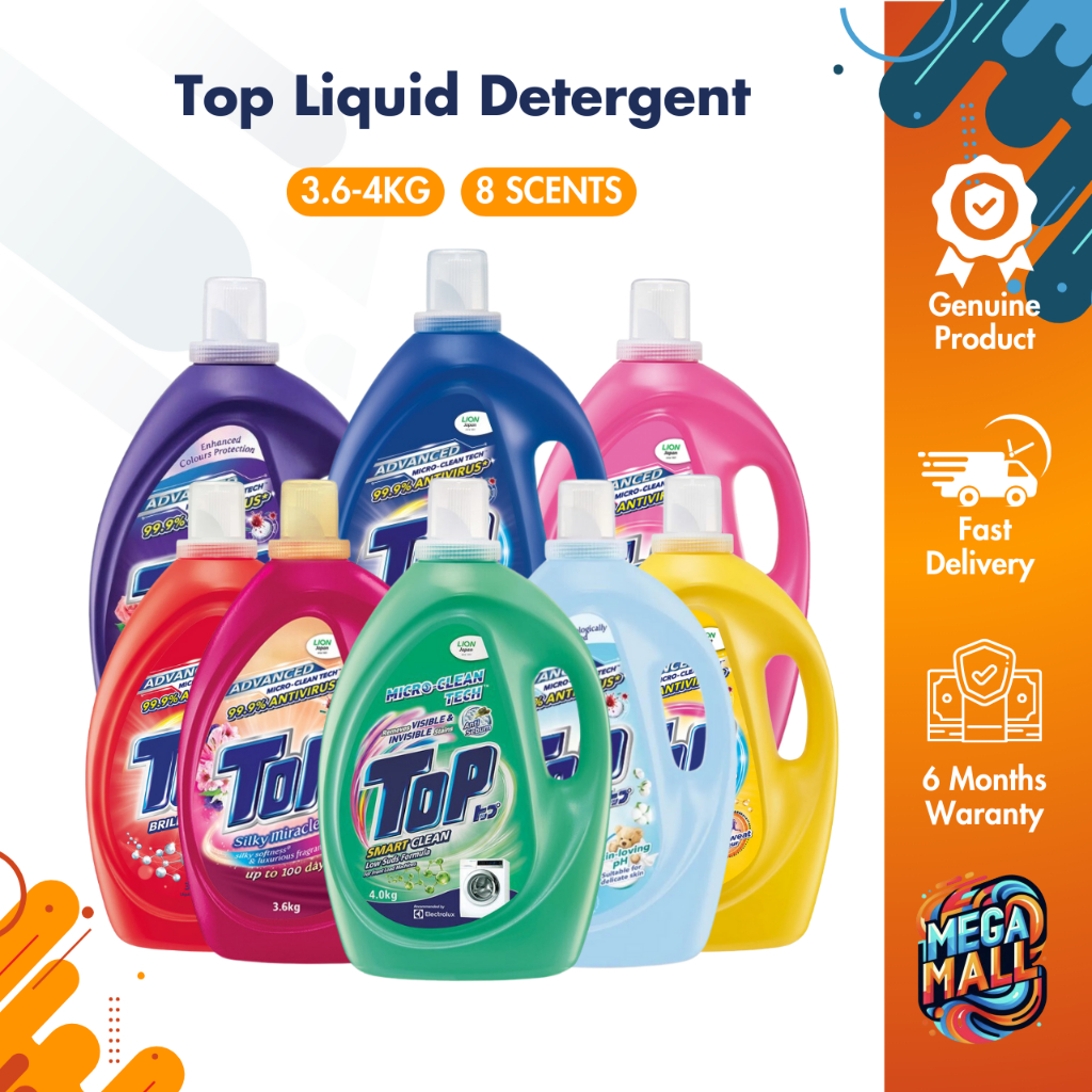 Top Liquid Detergent 3.6kg/4kg - Fresh, Stain Removal, Color Protect ...