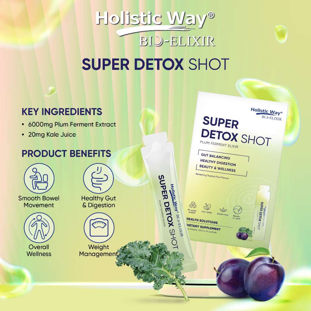Exp:06/26 Holistic Way Bio-Elixir Super Detox Shot - Halal | Vegan (10 Sachets x 20ml) - Gut ...