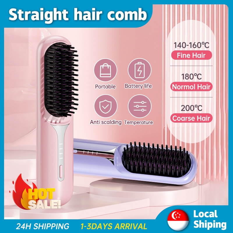 【Local】Wireless hair straightening comb for straightening and curly ...
