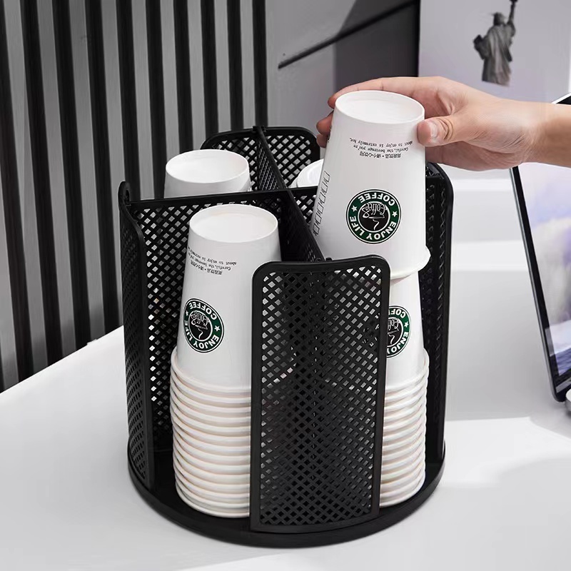 【Ready From SG】Cup Storage Rack 360°Desktop Rotating Plastic paper cup ...