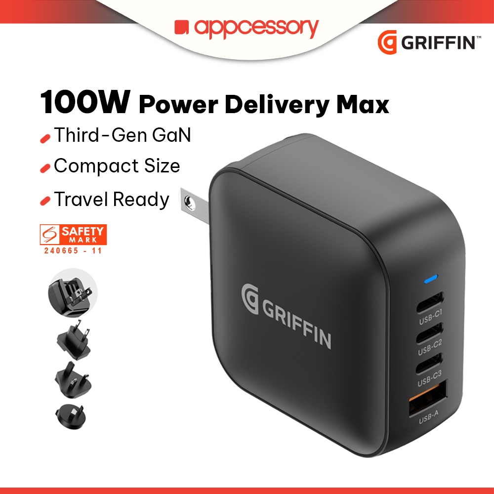 Griffin 100W USB C GaN III Super-FAST Wall Charger, PD 3.0 PPS, 4-Port ...