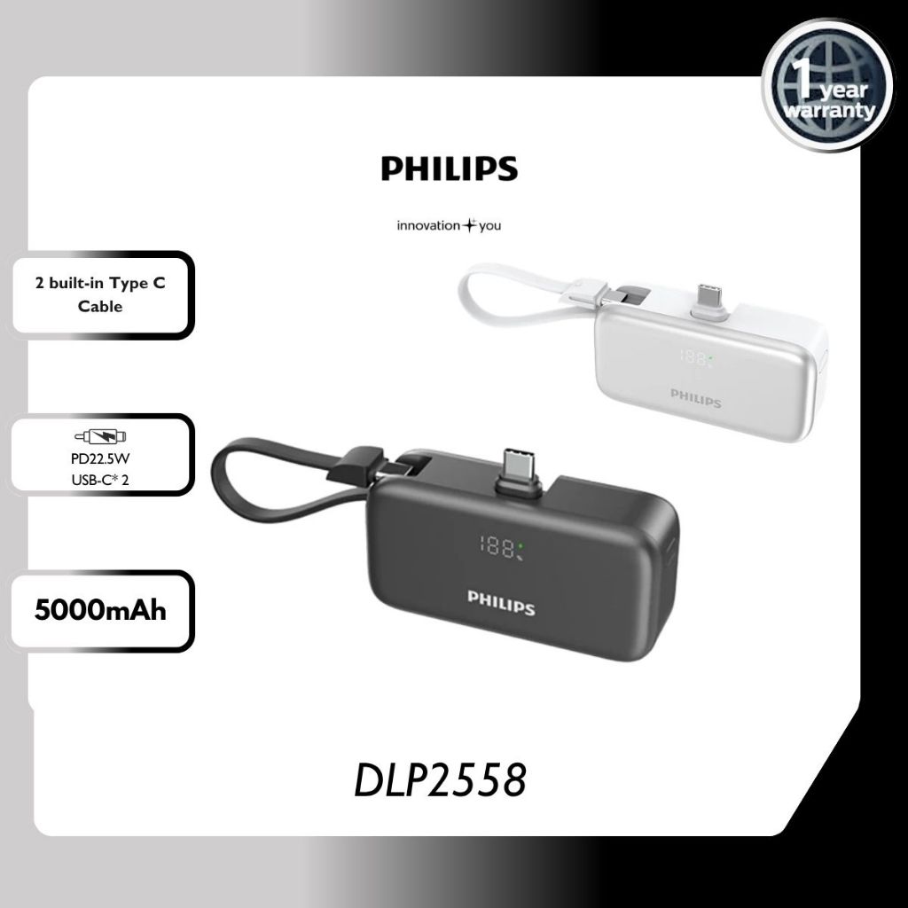 PHILIPS DLP2558CB 5000mAh 22.5W PD Power Bank | USB-C Ports + Cable ...