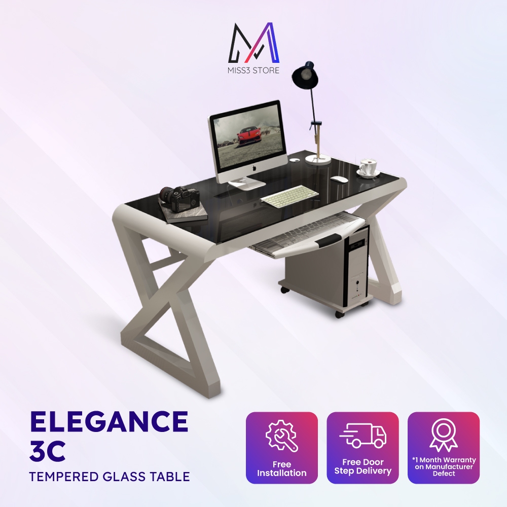 SG🔥Ready Stock🔥 3C Tempered Glass Study Table, Office Table - Free ...