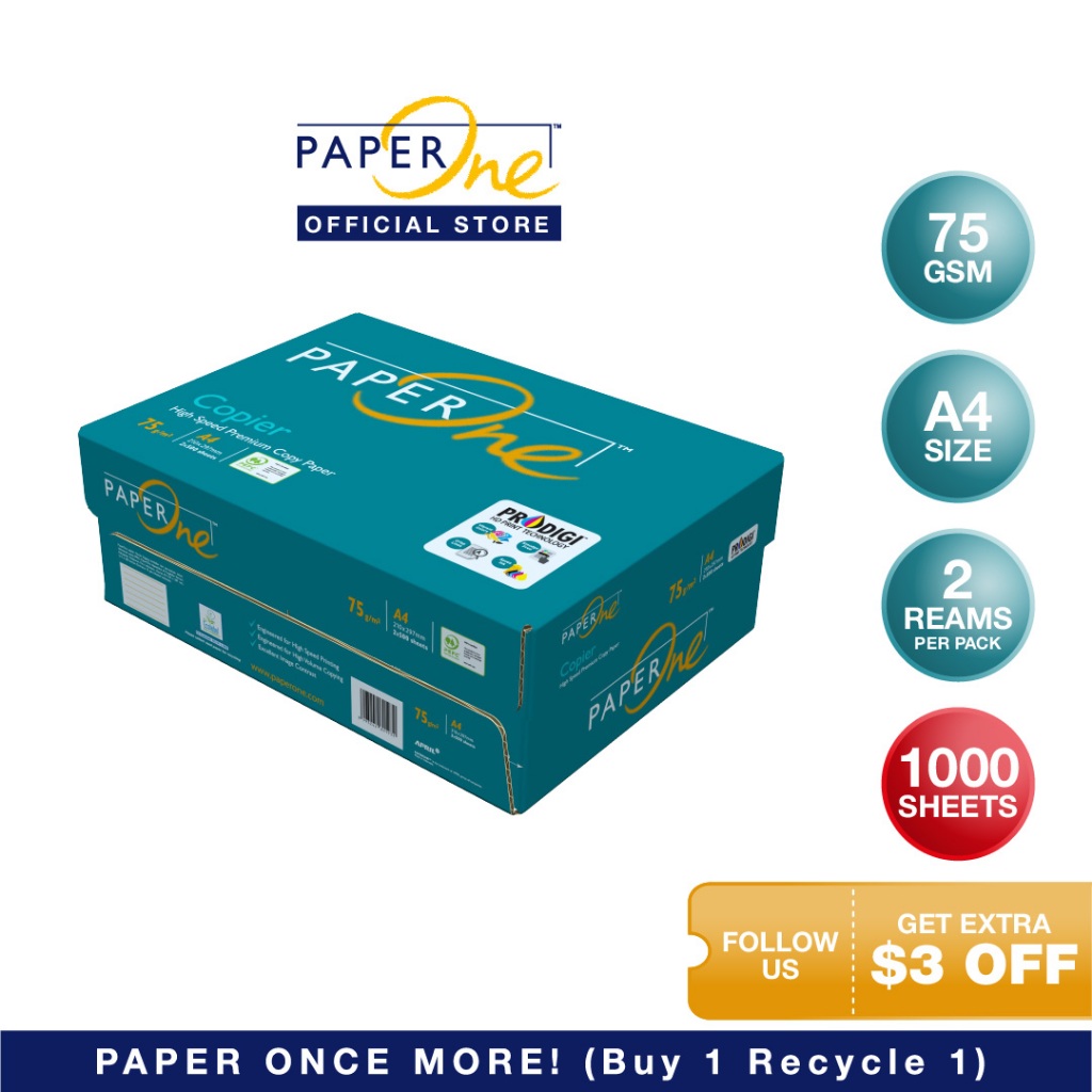 PaperOne™ Copier Paper 70gsm / 75gsm Copy Paper A4 [2 Reams] | Shopee ...