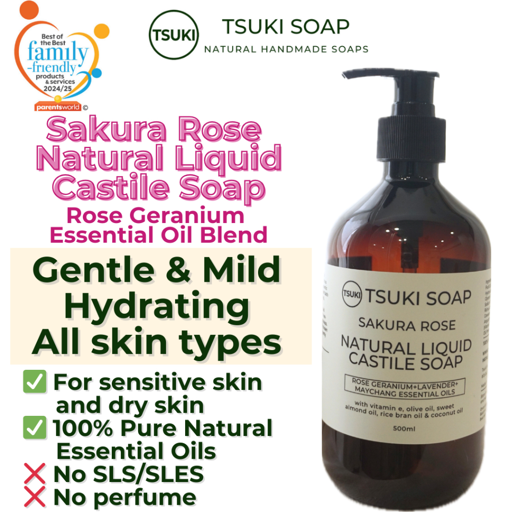 Tsuki Soap - Sakura Rose Liquid Castile Soap, Pure essential oil, SLS-free, sulphate-free ...