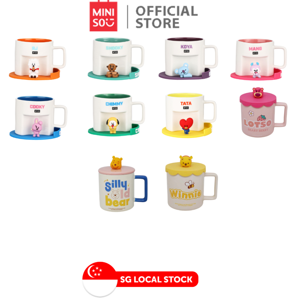 MINISO Disney Collection Ceramic Cup with Lid(BT-21/Mickey Mouse Minnie ...