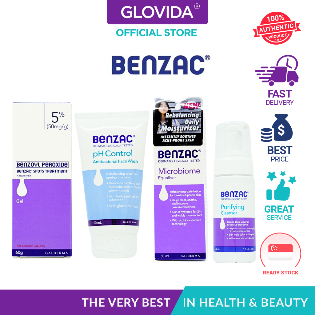 Benzac Acne Spots Treatment 5% Gel 60g / Wash 150ml / Microbiome Equaliser Lotion 50ml ...