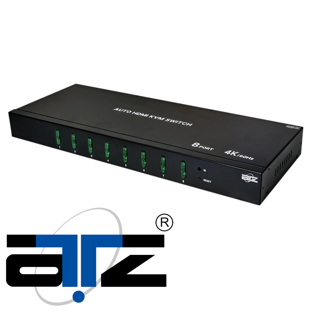 ATZ 8 ports HDMI 2.0/USB 2.0 Rackmount KVM Switch 4K at 60Hz c/w 8x HDMI+USB cables, HDMI KVM ...
