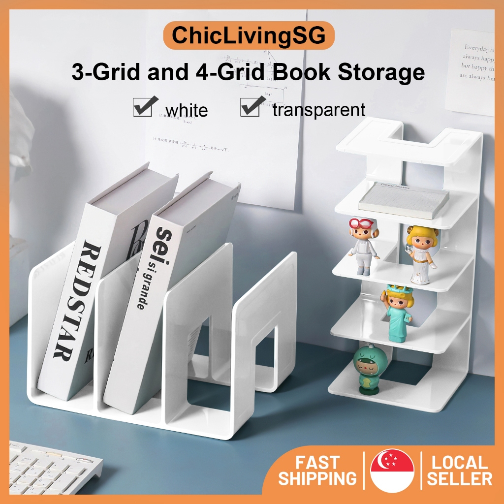 【SG】Book Stand Acrylic Bookend Divided Desktop Book Organizer Storage ...