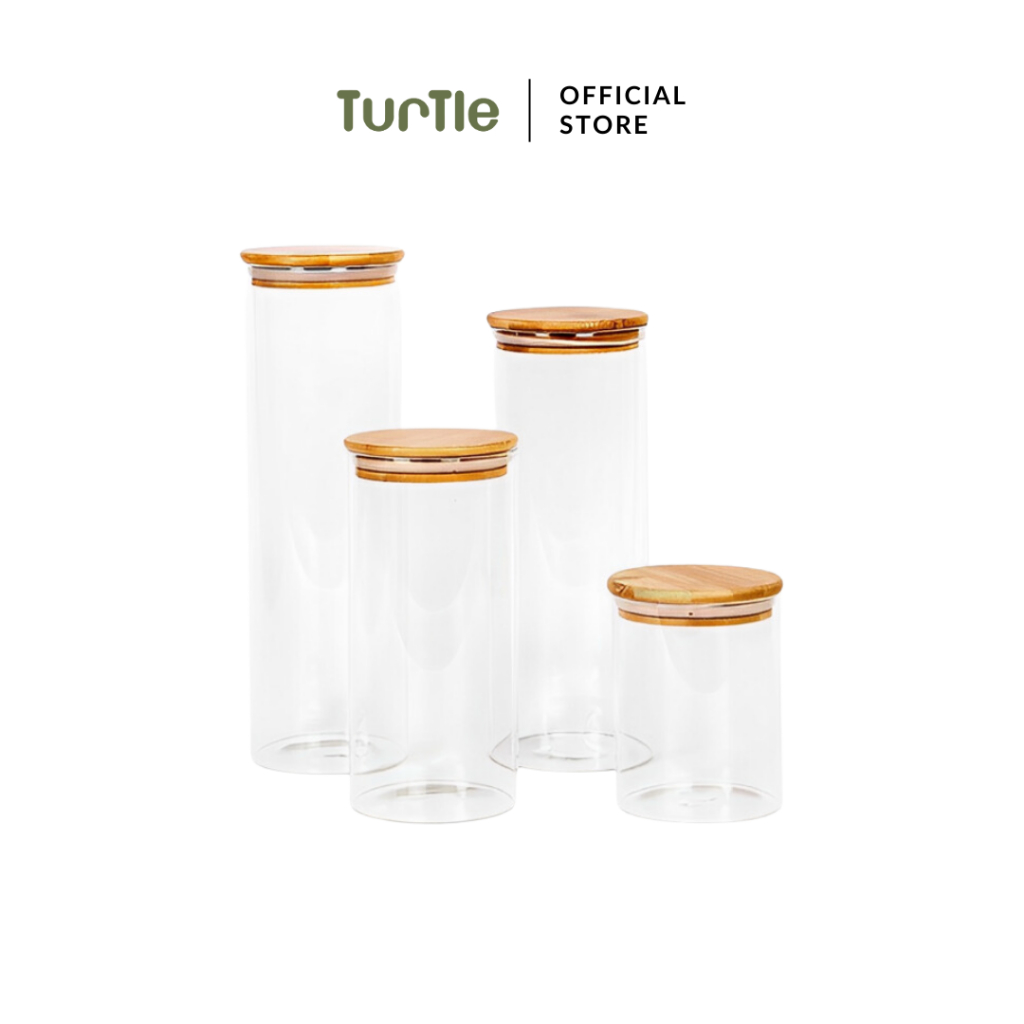 TURTLE Storage Glass Jar Airtight Food Storage Container with Wooden ...