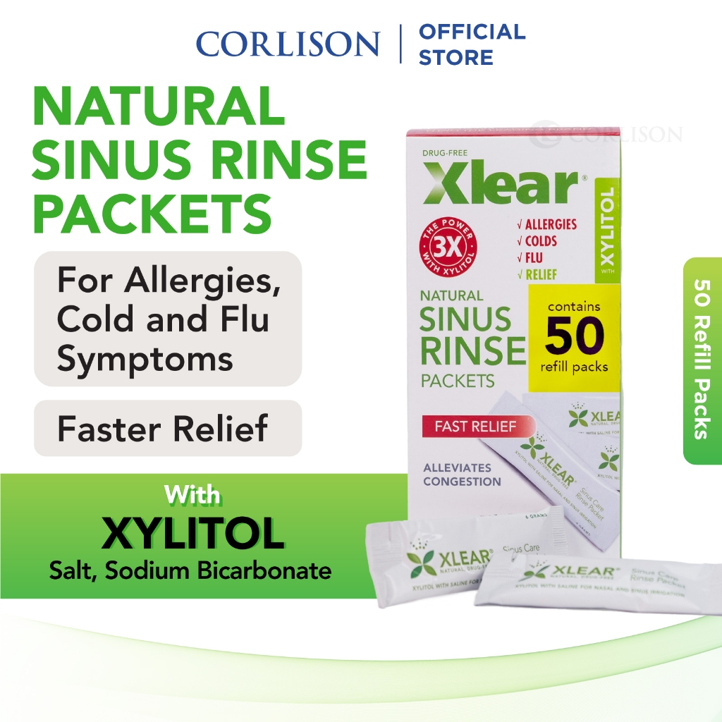 Xlear Natural Sinus Rinse Packets with Xylitol Refill Solution (6g x 50 ...