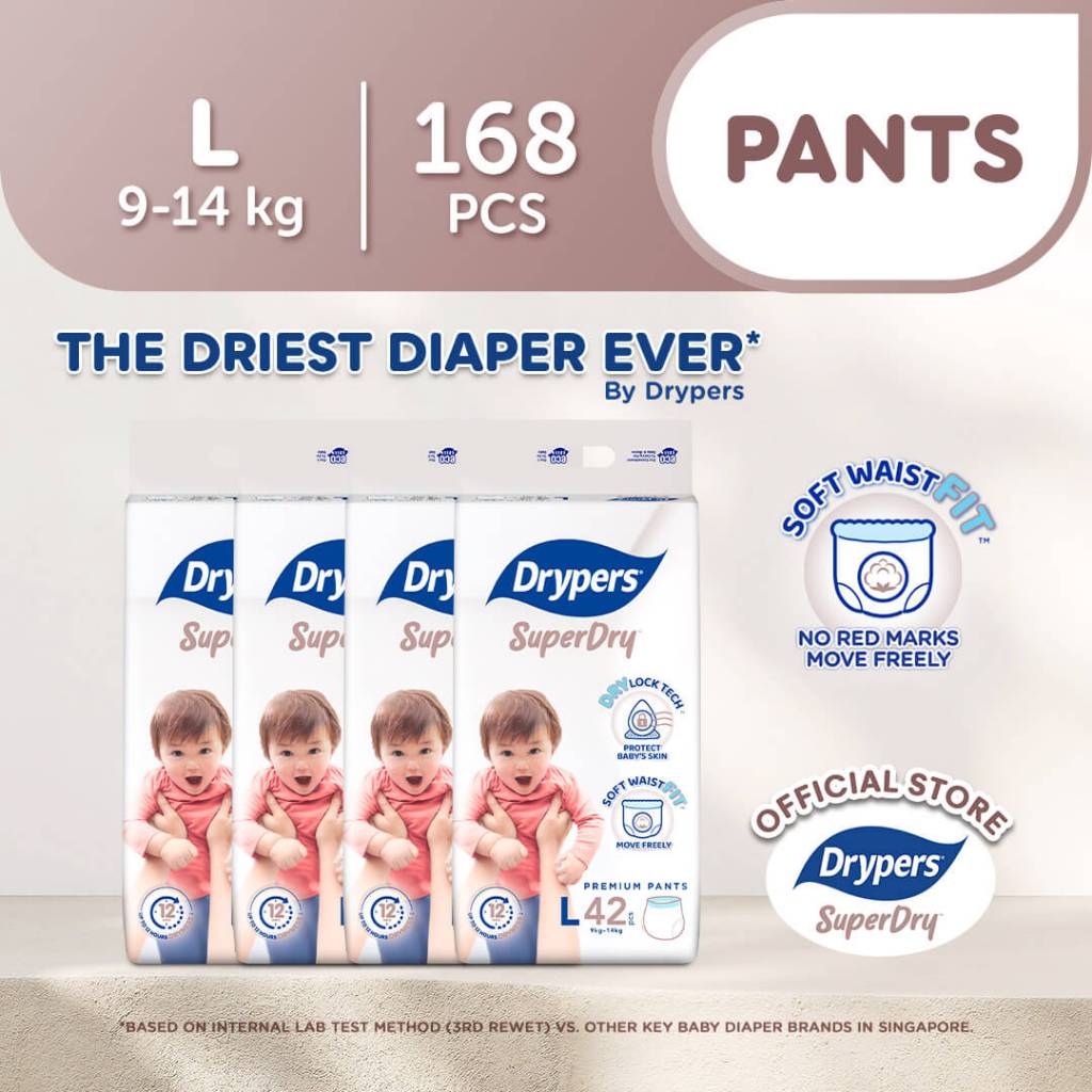 (New Range) Drypers SuperDry Premium Pants Baby Diaper L (9-14kg) 42sx4 ...