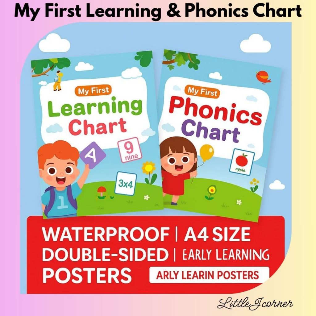 My First Learning&Phonics Chart A4 Waterproof Educational Posters ...