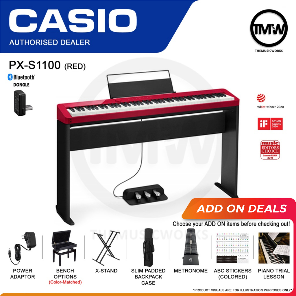 Casio PX-S1100 Digital Piano Red Privia 88 Keys Weighted Keyboard ...