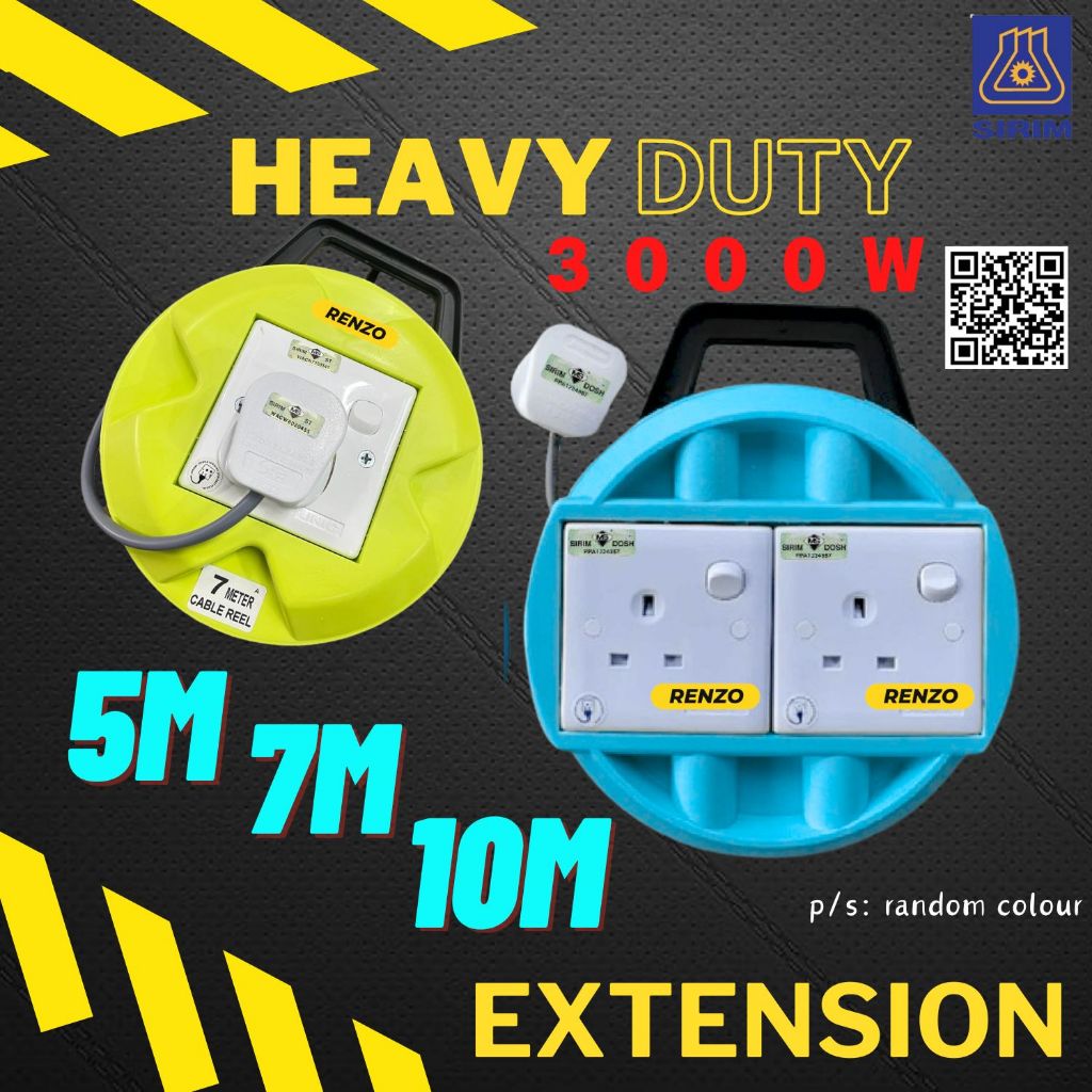[SIRIM] 5M 7M 10M Copper Extension Box Cable Reel Portable Trailing ...