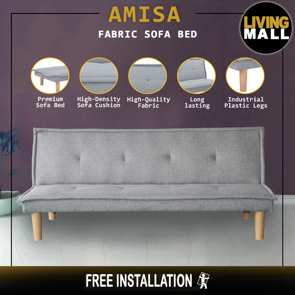 Living Mall Amisa Sofa Bed Grey Fabric Foldable Dual Purpose Sofa ...
