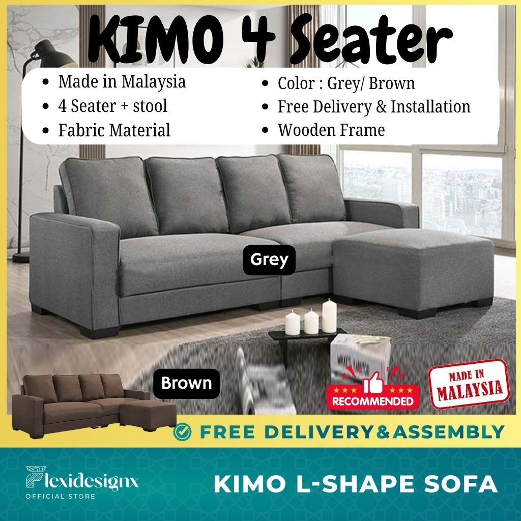 Flexidesignx 4 Seater Sofa FREE Stool /L-Shape /2+3 Seater Sofa Set /Fabric Sofa-KIMO | Shopee ...