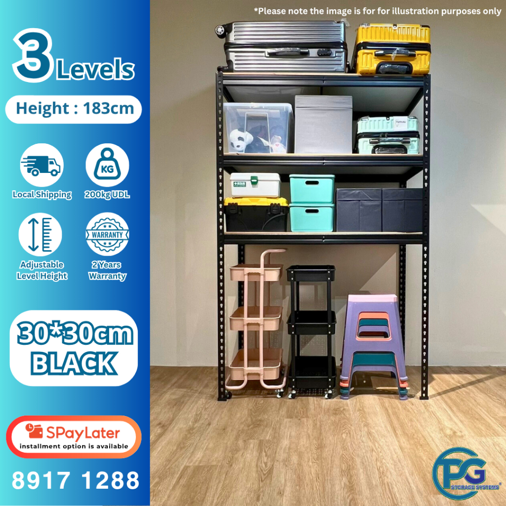 [SG Stocks] 3 Level PVC Wood Black Rack Heavy Duty Boltless Rack (HDB ...