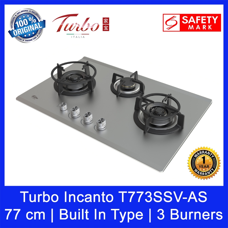 Turbo Incanto T773SSV-AS Gas Hob | 77 cm | 3 Burner | Stainless Steel SUS304 | Battery Operated ...