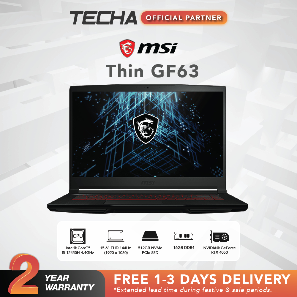 MSI Thin GF63 12V | 15.6" FHD 144Hz | RTX 4050 | i5-12450H | 16 GB DDR4 (8GB*2) | 512GB SSD ...