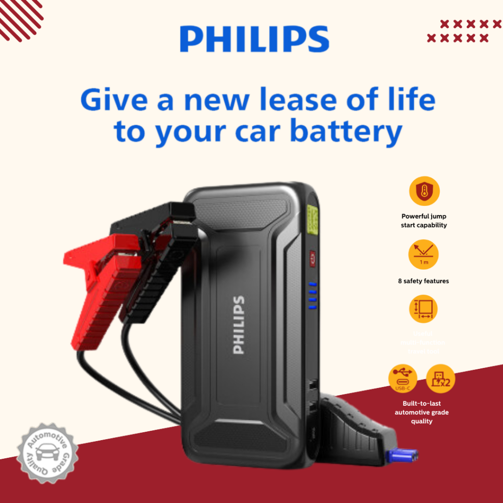 Philips Car Jump Starter | Portable Power Bank & Torch Light | 1 Year ...