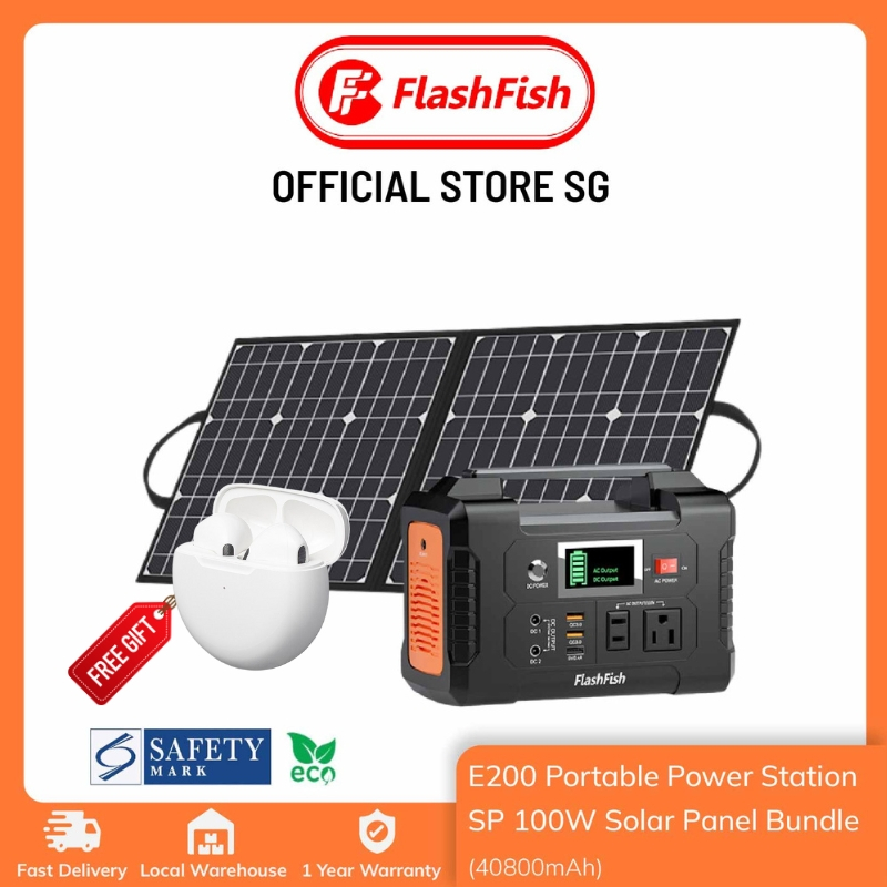 Flashfish E200 Portable Power Station and SP 100W Solar Panel Bundle ...