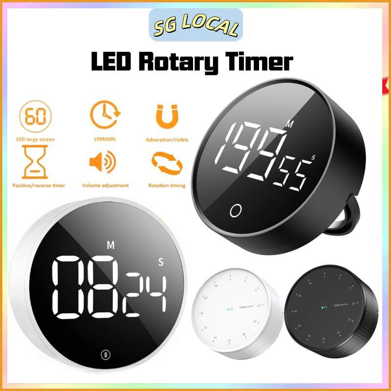 Rotating Timer Full LED Digital Screen Silent 3 Alarm Volume Magnetic ...