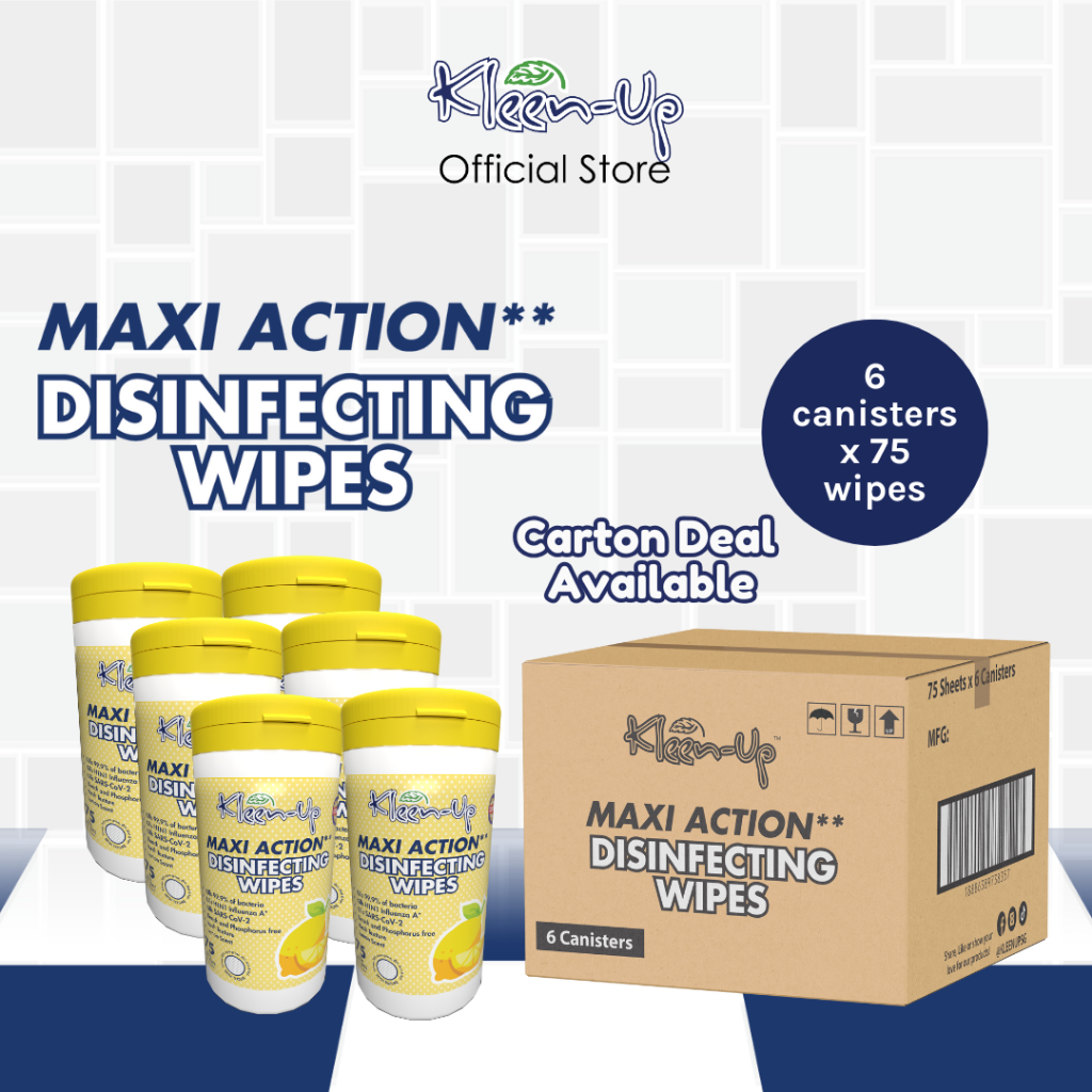 KLEEN-UP MAXI ACTION DISINFECTING WIPES 75S CANISTER (carton - 6 ...