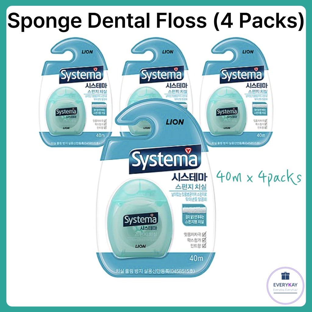 [Systema] Sponge Dental Floss (4 Packs) | Fresh mint, 40m per Pack ...