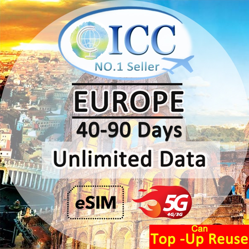 [ICC eSIM] Europe & UK 40-90 Days Unlimited Data SIM (EU-D plan)/Can ...