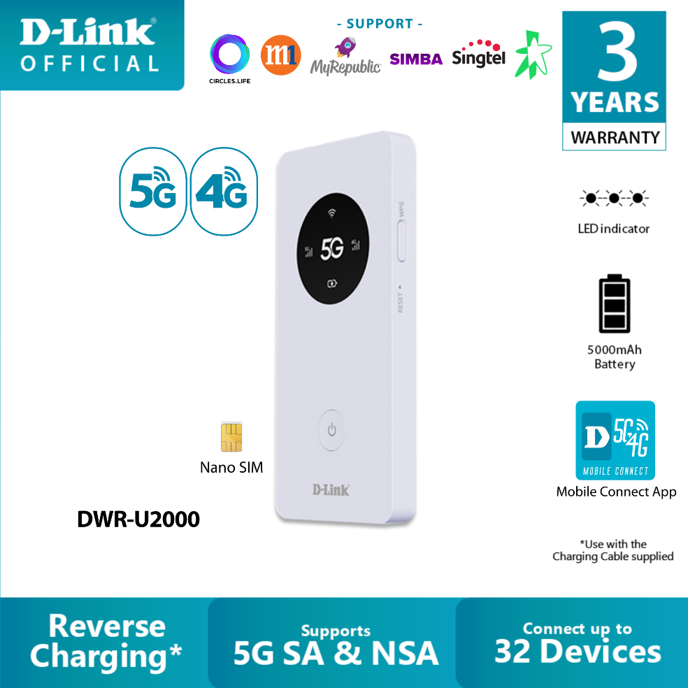 D-Link DWR-U2000 5G Mobile Router Wi-Fi Hostpot | 5G NR SA and NSA | 5G ...