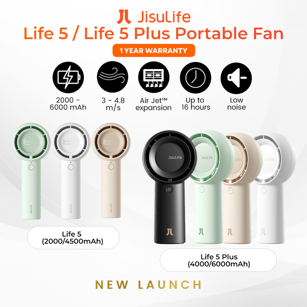 JISULIFE Mini Fan Life 5/Life 5 Plus Leafless Rechargeable 2000-6000mAh ...