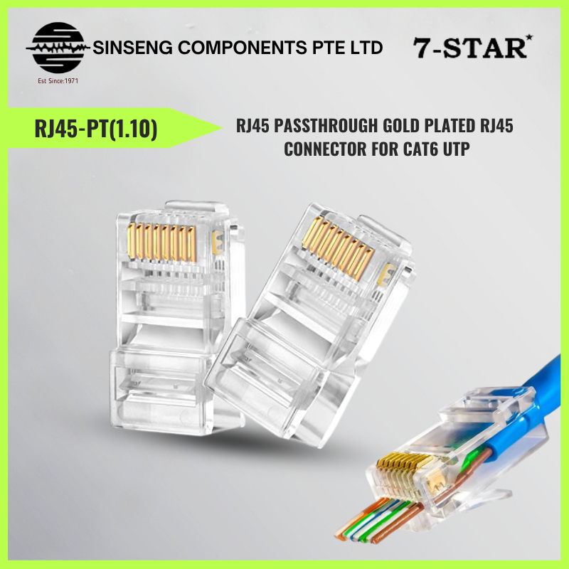 7-STAR* 100PCS RJ45 Passthrough Gold Plated RJ45 Connector for CAT6 UTP ...