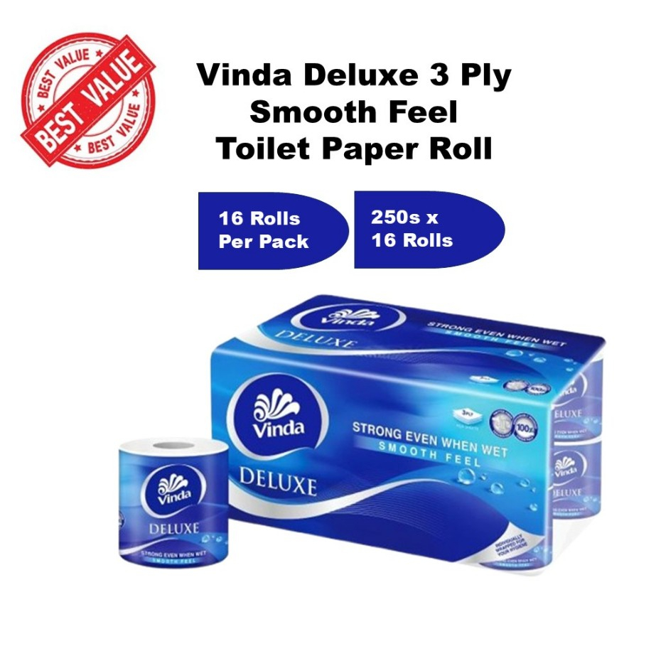 Vinda Deluxe 3Ply Smooth Feel Toilet Rolls / 16 Rolls / Pack | Shopee ...