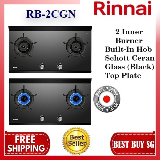 Rinnai RB-2CGN 2 Inner Burner Built-In Hob Schott Ceran Glass (Black) Top Plate | Made in Japan ...