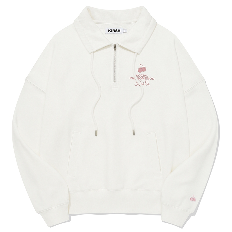 [KIRSH] CHERRY ARCH LOGO HALF ZIP UP (IVORY) | Shopee Singapore