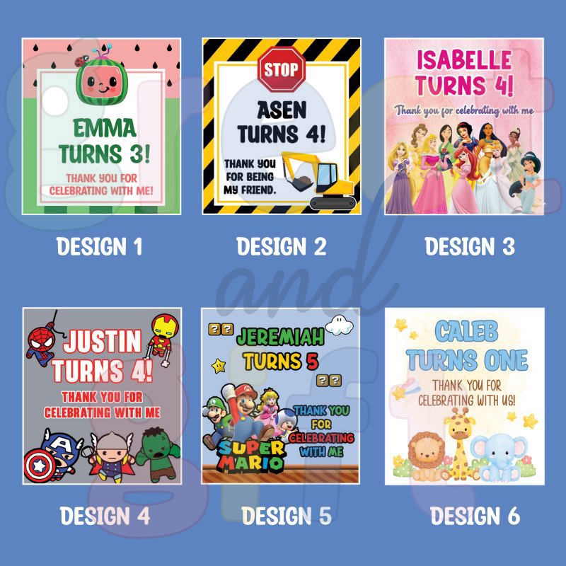 [Bundle of 12] Customised Birthday Party Stickers with Children Name ...