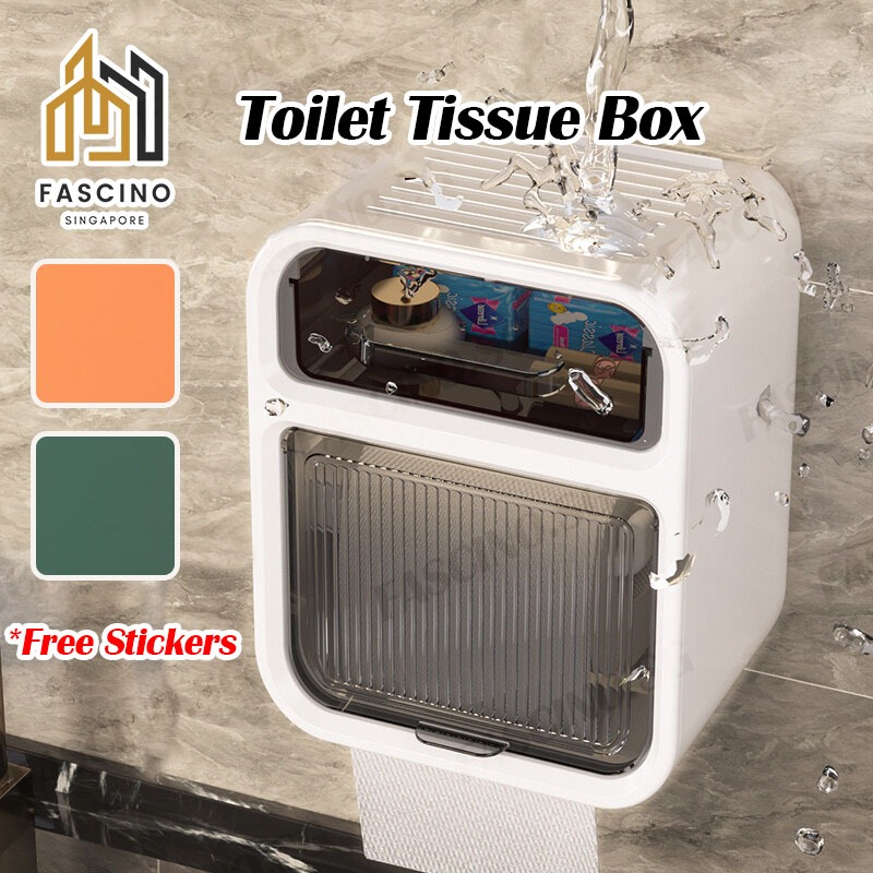 【SG】Bathroom Tissue Holder Wall Mounted No Drill Toilet Roll Paper ...